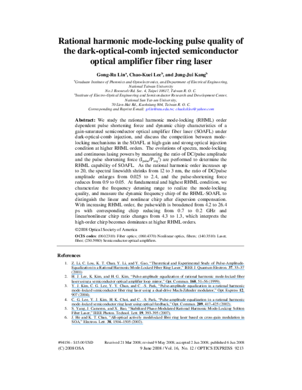 (PDF) Rational harmonic mode-locking pulse quality of the dark-optical ...