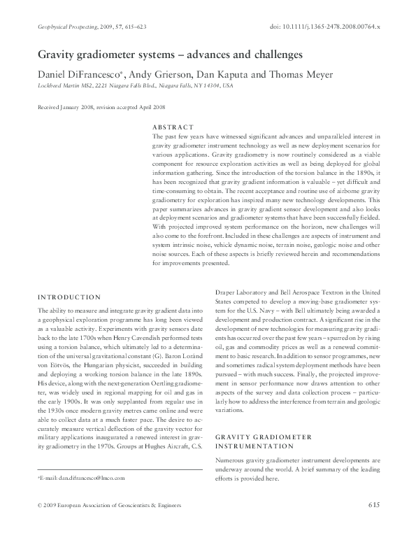 (PDF) Gravity gradiometer systems - advances and challenges