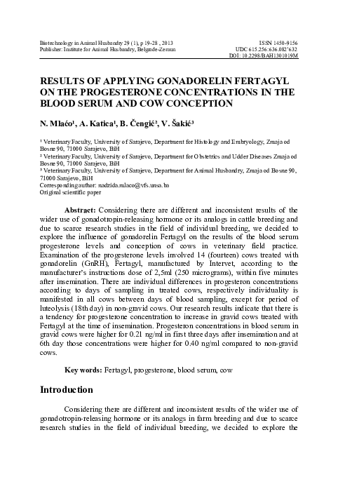 (PDF) RESULTS OF APPLYING GONADORELIN FERTAGYL ON THE PROGESTERONE ...