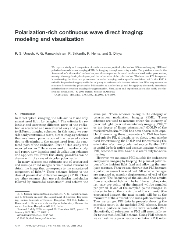 (PDF) Polarization-rich continuous wave direct imaging: modeling and visualization