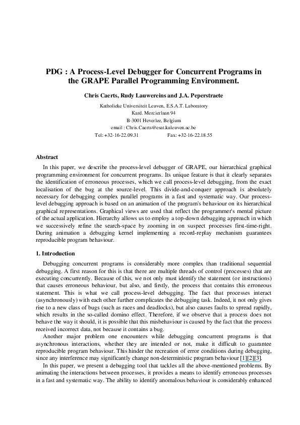 Pdf Pdg A Process Level Debugger For Concurrent Programs In The