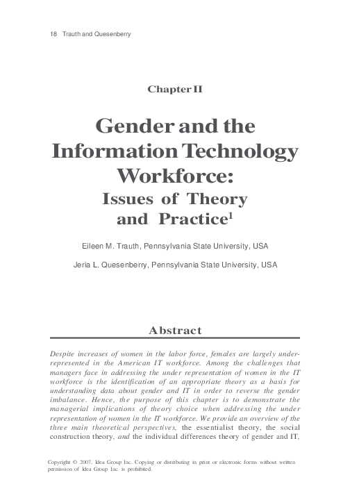 (PDF) Gender and the Information Technology Workforce: Issues of Theory ...