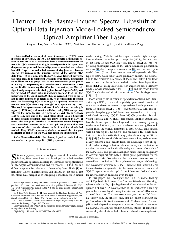 (PDF) Electron–Hole Plasma-Induced Spectral Blueshift of Optical-Data Injection Mode-Locked ...