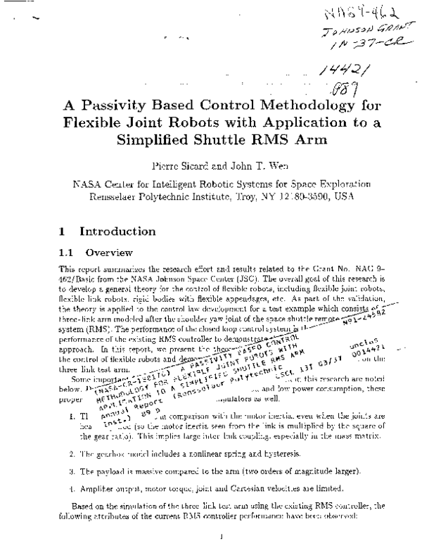 Pdf Application Of A Passivity Based Control Methodology For Flexible Joint Robots To A