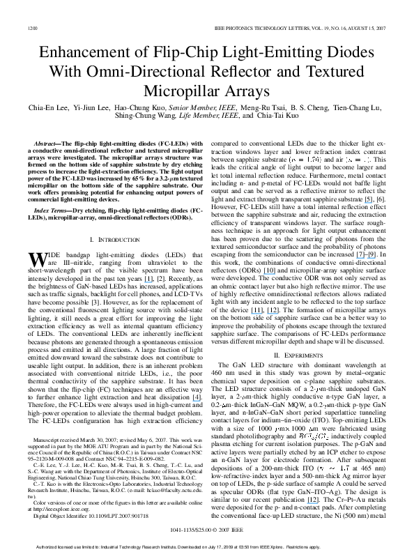 (PDF) Enhancement of Flip-Chip Light-Emitting Diodes With OmniDirectional Reflector and Textured ...