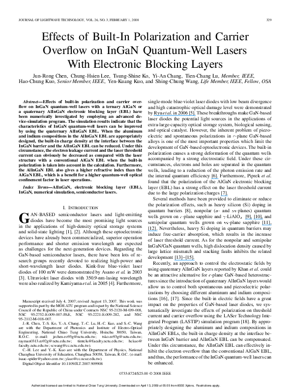 Pdf Effects Of Built In Polarization And Carrier Overflow On Ingan