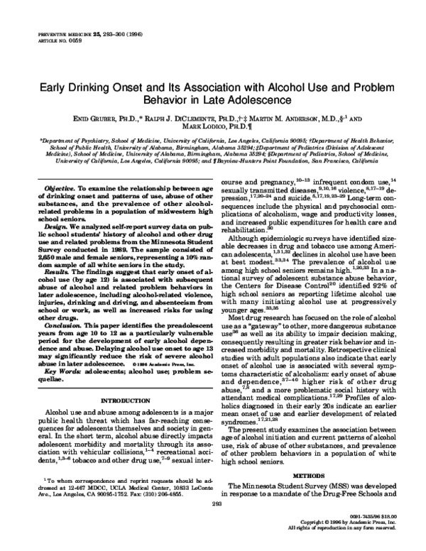 (PDF) Early Drinking Onset and Its Association with Alcohol Use and Problem Behavior in Late ...