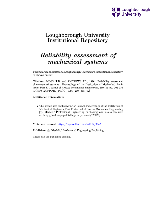 (PDF) Reliability assessment of mechanical systems