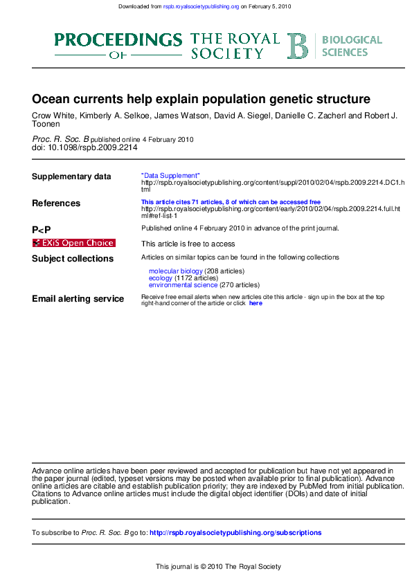 (PDF) Ocean currents help explain population genetic structure