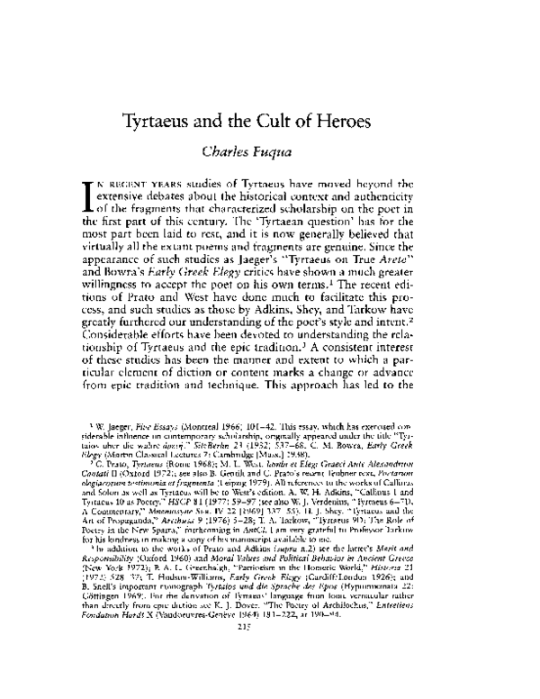 (PDF) Tyrtaeus and the Cult of Heroes