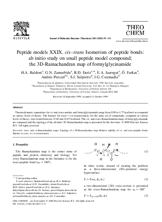 (PDF) Peptide models XXIX. cis–trans Isomerism of peptide bonds: ab ...