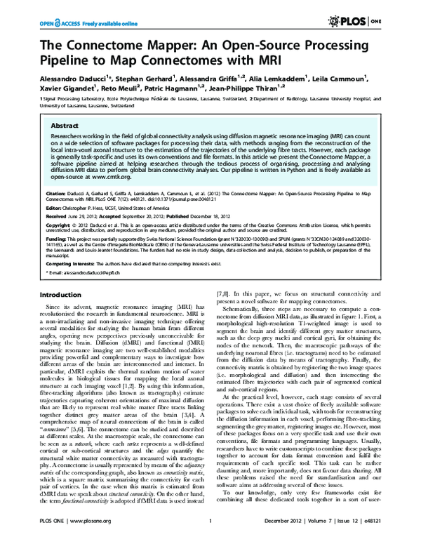 (PDF) The Connectome Mapper: An Open-Source Processing Pipeline to Map Connectomes with MRI