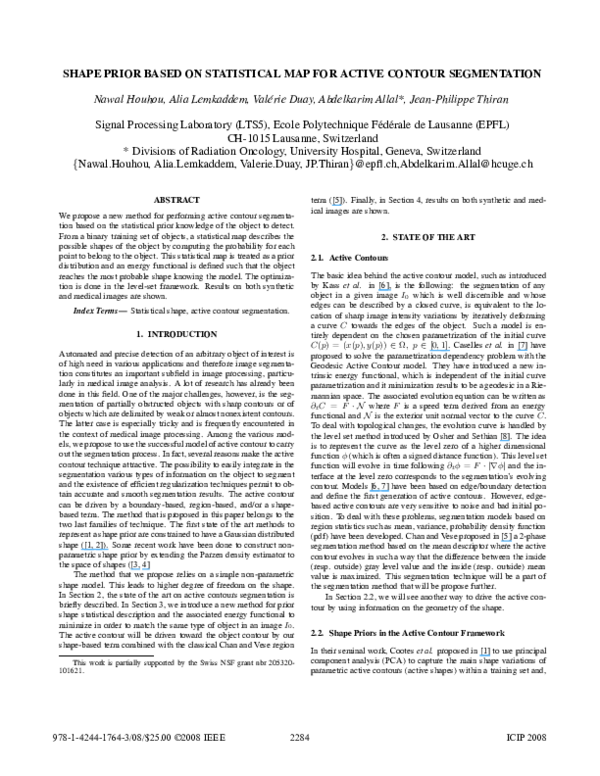 Pdf Shape Prior Based On Statistical Map For Active Contour Segmentation