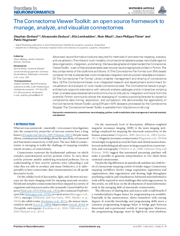 (PDF) The connectome viewer toolkit: an open source framework to manage, analyze, and visualize ...