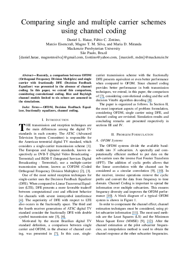 (PDF) Comparing single and multiple carrier schemes using channel coding