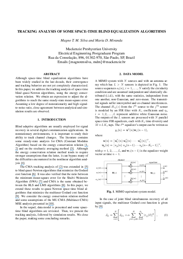 (PDF) Tracking analysis of some space-time blind equalization algorithms