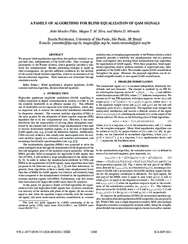 (PDF) A family of algorithms for blind equalization of QAM signals