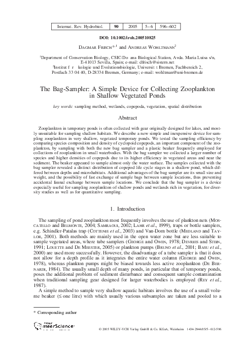 (PDF) The Bag-Sampler: A Simple Device for Collecting Zooplankton in ...