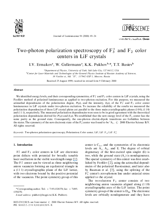(PDF) Two-photon polarization spectroscopy of F3+ and F2 color centers in LiF crystals