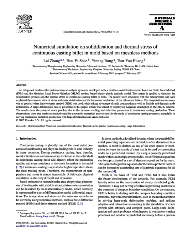 Numerical Simulation On Solidification And Thermal Stress Of Continuous Casting Billet In Mold