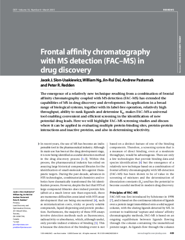 Pdf Frontal Affinity Chromatography With Ms Detection Fac Ms In