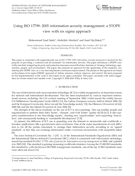 (PDF) Using ISO 17799: 2005 information security management: a STOPE ...