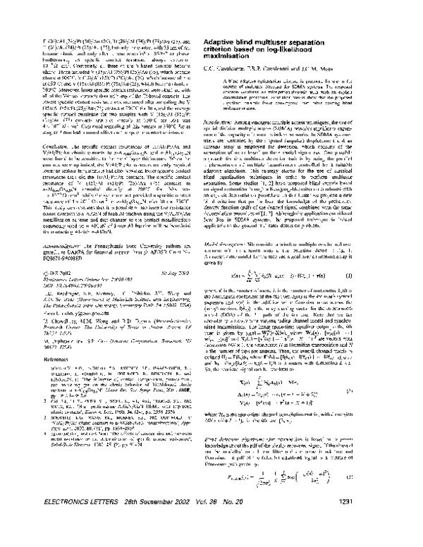 (PDF) Adaptive blind multiuser separation criterion based on log-likelihood maximisation