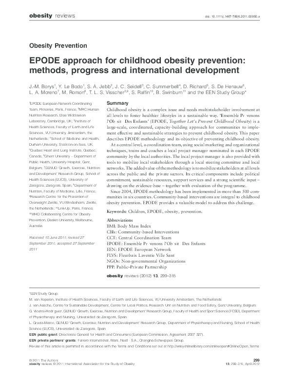 (PDF) EPODE approach for childhood obesity prevention: methods ...