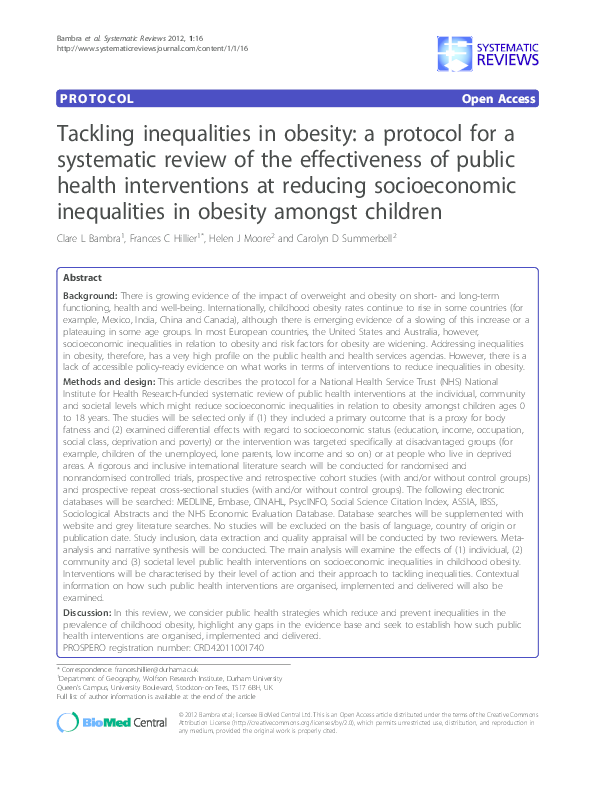 (PDF) Tackling inequalities in obesity: a protocol for a systematic ...