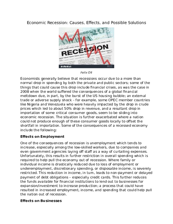 (DOC) Economic Recession: Causes, Effects, and Possible Solutions