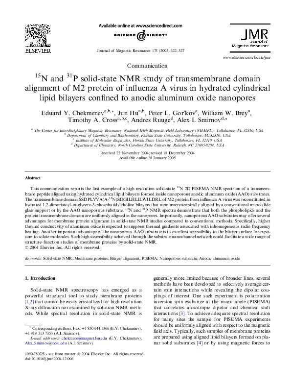 (PDF) 15N and 31P solid-state NMR study of transmembrane domain ...