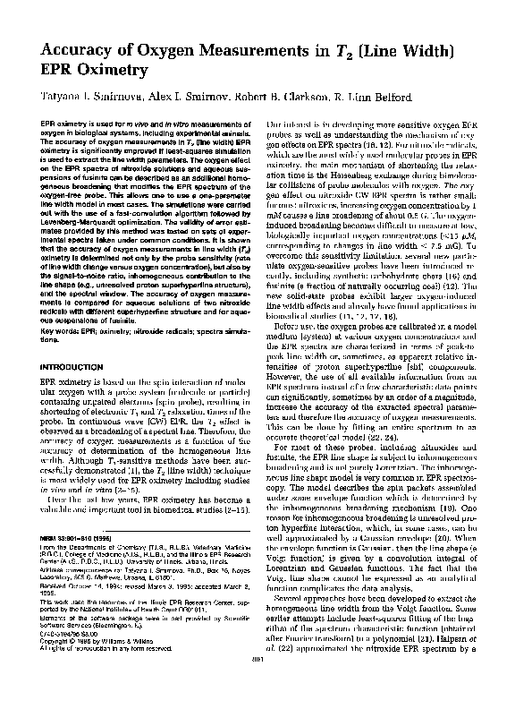 (PDF) Accuracy of Oxygen Measurements inT2 (Line Width) EPR Oximetry