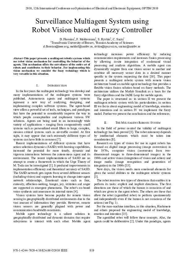 (PDF) Surveillance multiagent system using robot vision based on fuzzy controller