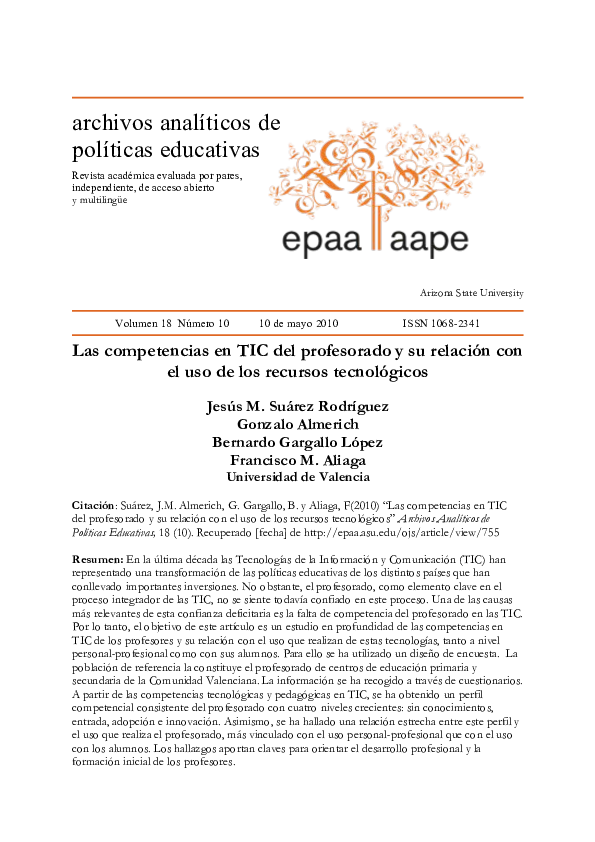 (PDF) Las competencias en TIC del profesorado y su relaci n con el uso de los recursos tecnol gicos