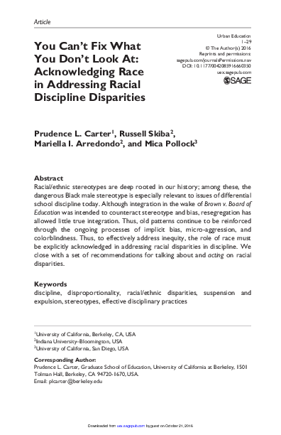 (PDF) You Can't Fix What You Don't Look At: Acknowledging Race in ...
