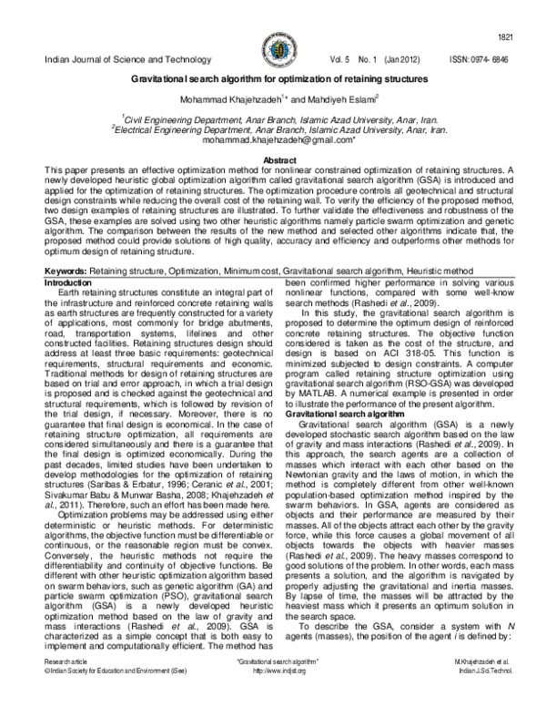 Pdf Gravitational Search Algorithm For Optimization Of Retaining