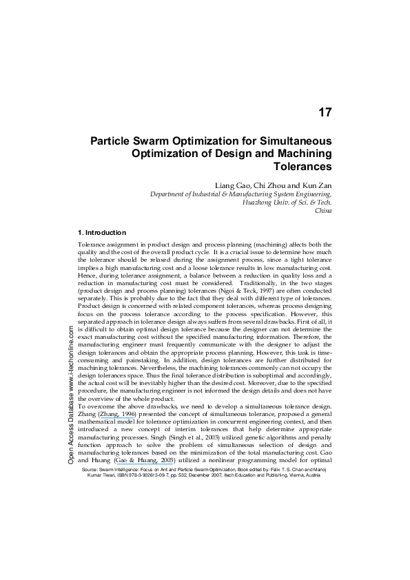 Pdf Particle Swarm Optimization For Simultaneous Optimization Of