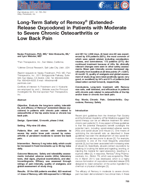 (PDF) Long-Term Safety of Remoxy® (Extended-Release Oxycodone) in ...