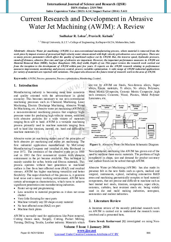 (PDF) Current Research and Development in Abrasive Water Jet Machining ...