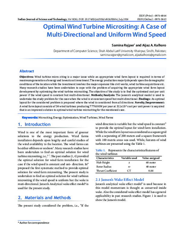 (PDF) Optimal Wind Turbine Micrositing A Case of Multi-Directional and ...