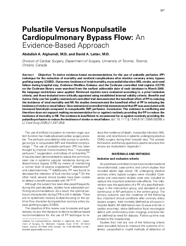 (PDF) Pulsatile Versus Nonpulsatile Cardiopulmonary Bypass Flow: An ...