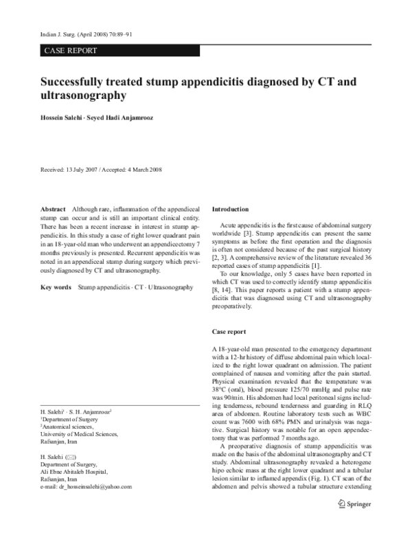 (PDF) Successfully treated stump appendicitis diagnosed by CT and ...