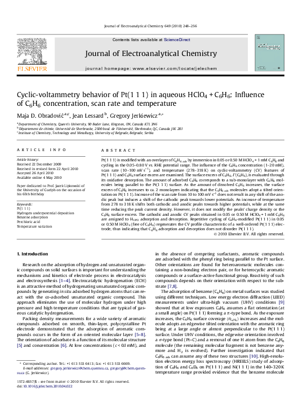 (PDF) Cyclic-voltammetry behavior of Pt(1 1 1) in aqueous HClO 4 + C 6H ...