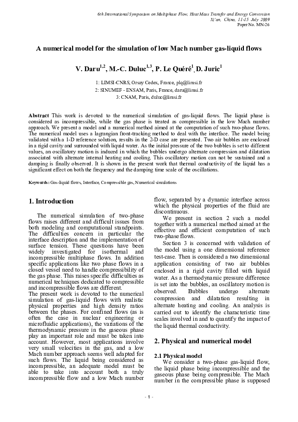 (PDF) A numerical model for the simulation of low Mach number gas-liquid flows