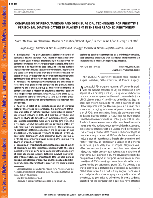 (PDF) Mini-laparoscopic placement of peritoneal dialysis catheter: New technique | Mohamed ...