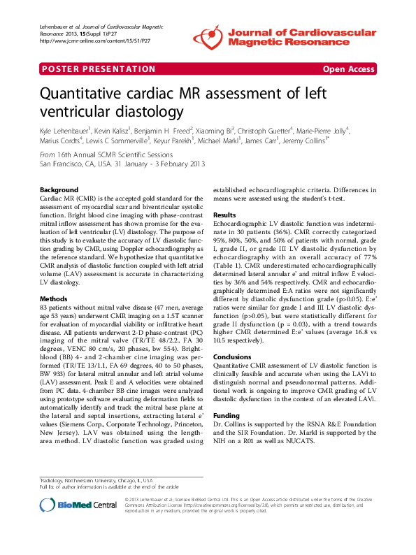 (PDF) Quantitative cardiac MR assessment of left ventricular diastology
