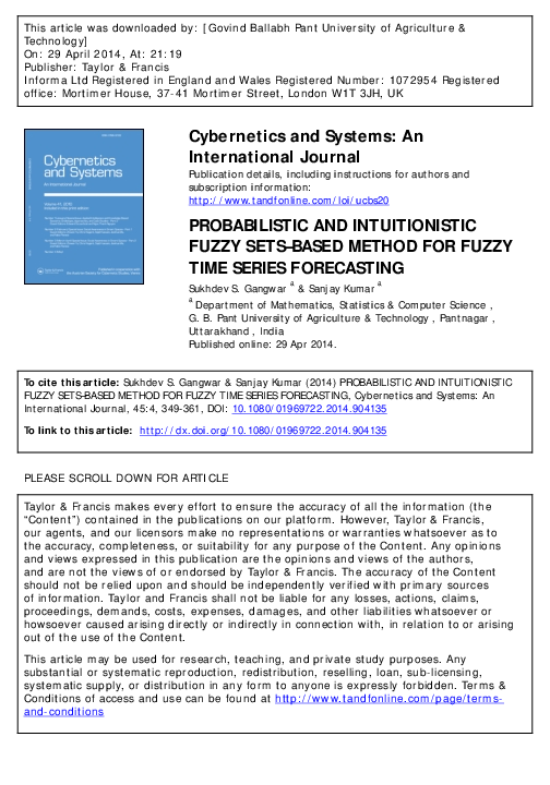 (PDF) Probabilistic and Intuitionistic Fuzzy Sets–Based Method for Fuzzy Time Series Forecasting