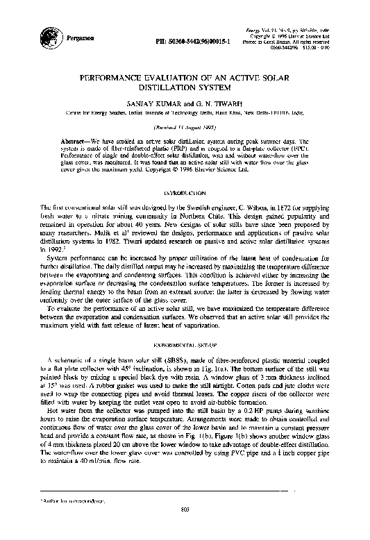 (PDF) Performance evaluation of an active solar distillation system