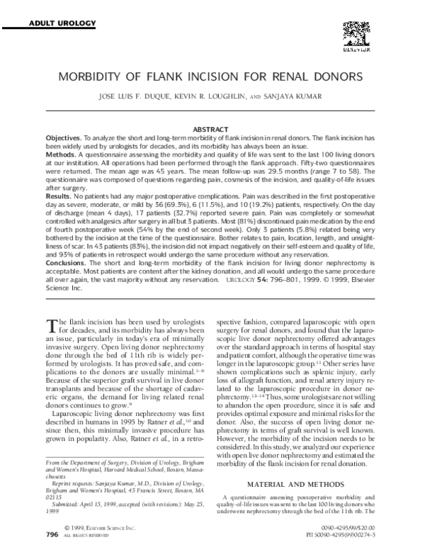 (PDF) The Morbidity of Flank Incision for Renal Donors | sanjay kumar ...