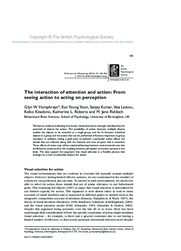 (PDF) The interaction of attention and action: From seeing action to acting on perception